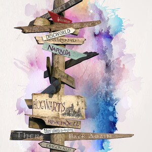 Fantasy Sign Post. Nursery Wall Art, Children's Literature Decor ...