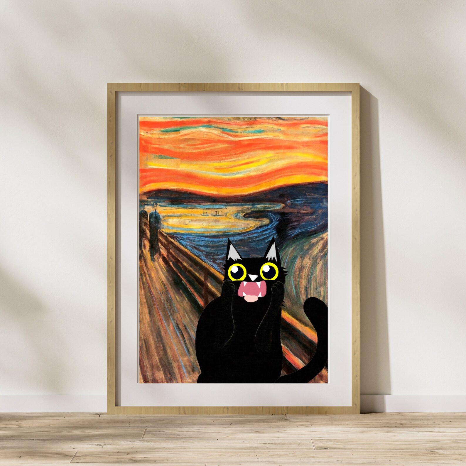 The Scream Cat Art Print: Funny Black Cat Portrait (digital Download ...