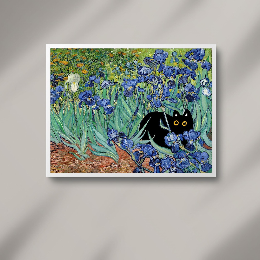 Van Gogh's Iris Cat Art Print: Funny Black Cat Poster (digital Download ...
