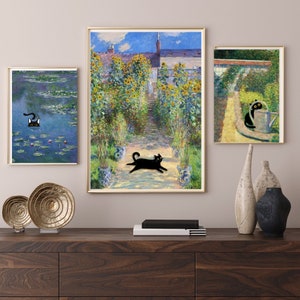 DIGITAL DOWNLOAD Monet Garden Cat Print, Claude Monet Cat Poster, Black ...