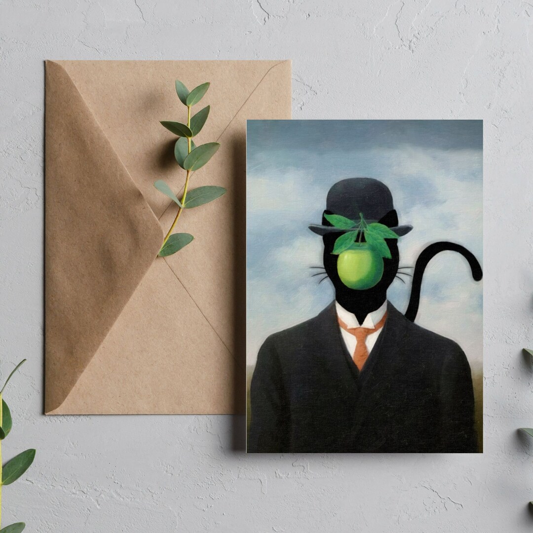 Rene Magritte Son of Man Cat Print, Classic Art Cat Poster, Black Cat ...