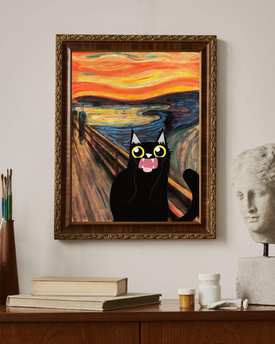 The Scream Cat Art Print: Funny Black Cat Portrait (digital Download ...