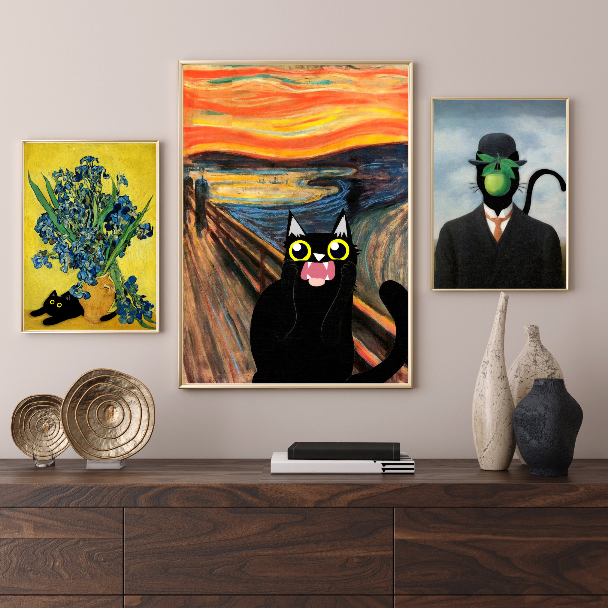 The Scream Cat Art Print: Funny Black Cat Portrait (digital Download ...