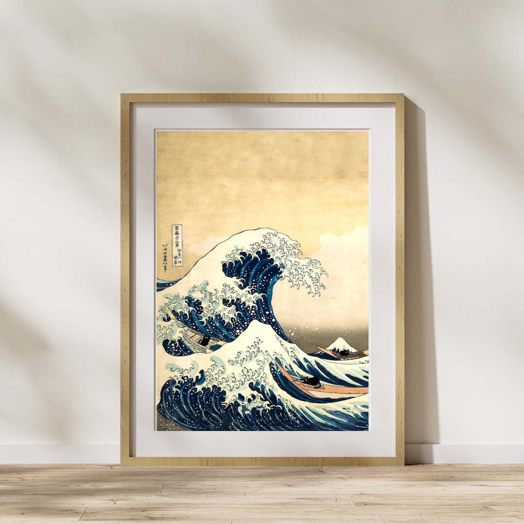 The Great Wave off Kanagawa Funny Cat Print, Hokusai, Cat Poster, Black ...
