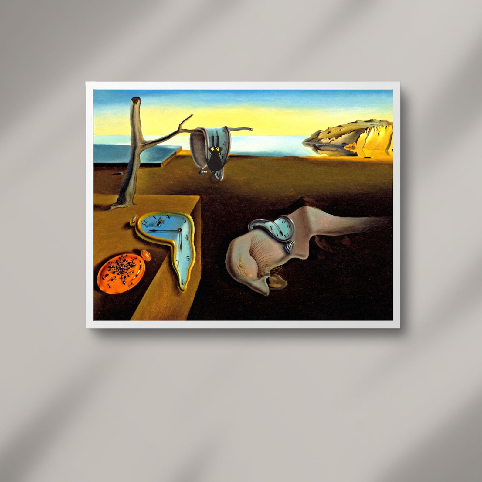 Dali Cat Art Print: Persistence of Memory, Surrealist Black Cat Poster ...