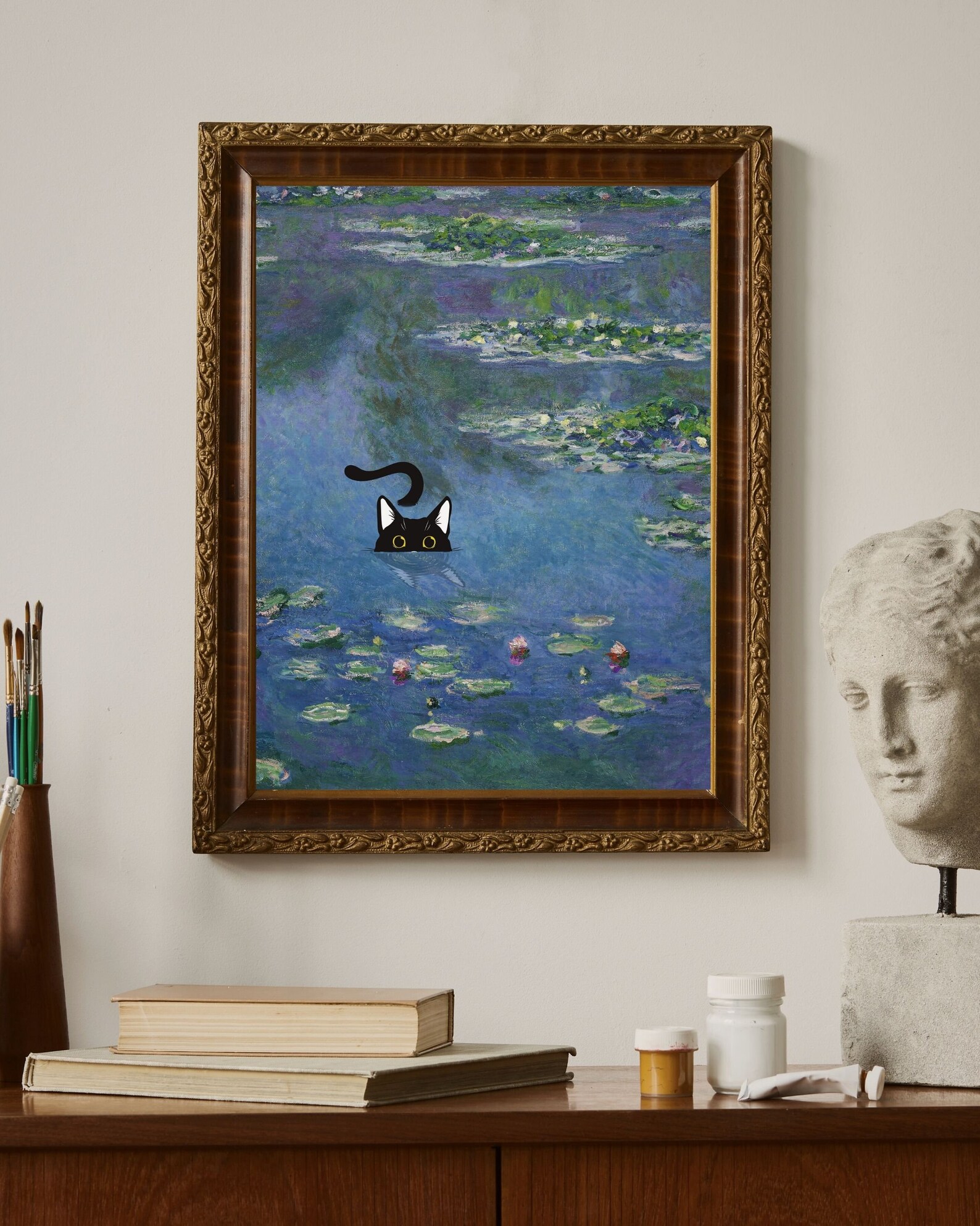 DIGITAL DOWNLOAD Monet Pond of Water Lilies Cat Print, Claude Monet Cat ...