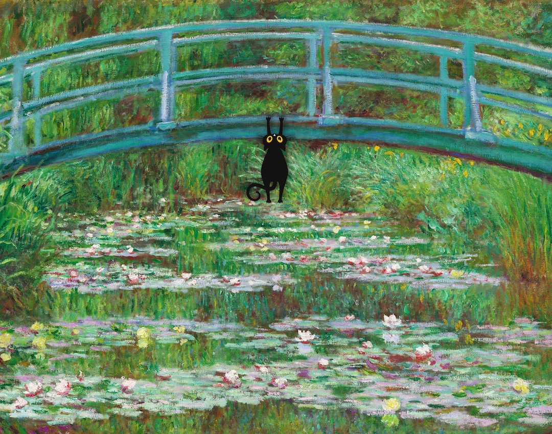 Monet Bridge Over a Pond of Water Lilies Cat Print, Claude Monet Cat ...