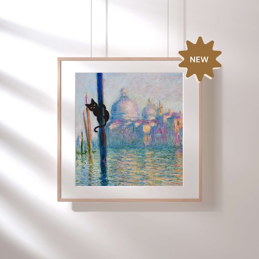 DIGITAL DOWNLOAD Monet Venice Cat Print, Claude Monet Cat Poster, Black ...