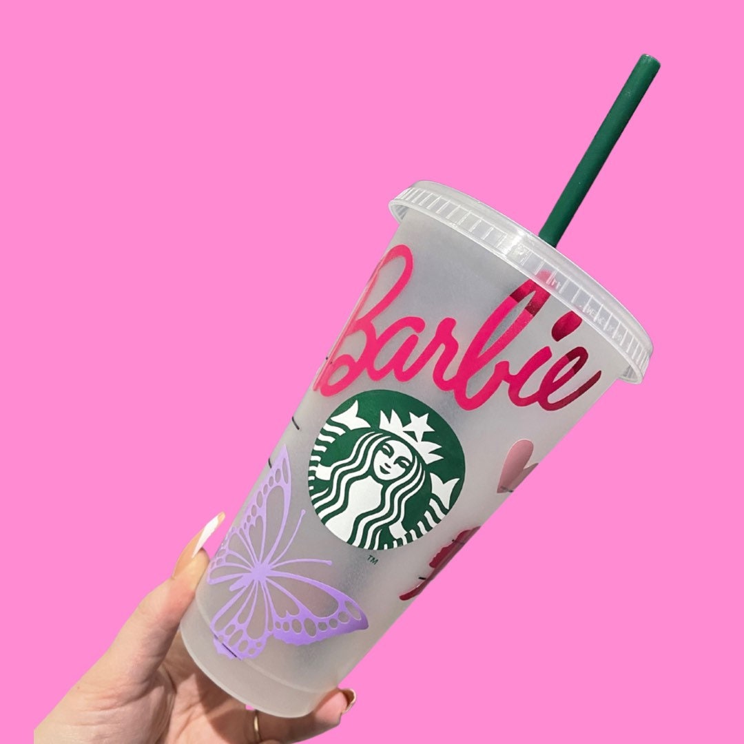 Barbie Pink Butterfly Starbucks Reusable Novelty Cup 710ml Cold Cup ...