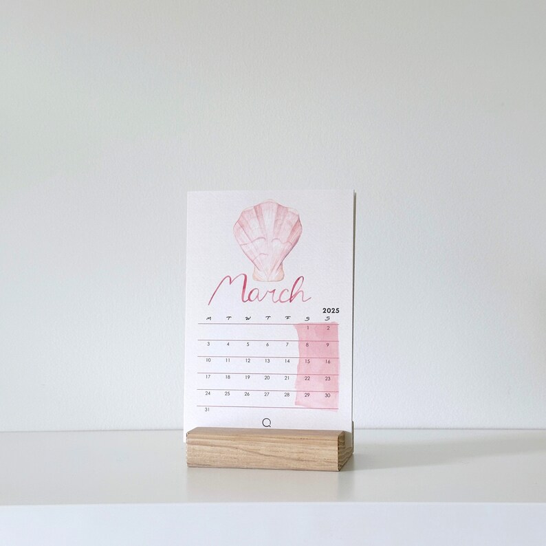 Custom Serene Seaside 12 Months Desk Calendar, Optional Wood Stand 2024 ...