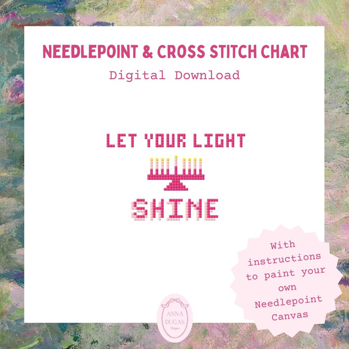 Hanukkah Needlepoint Chart, Let Your Light Shine (digital Download) - Etsy