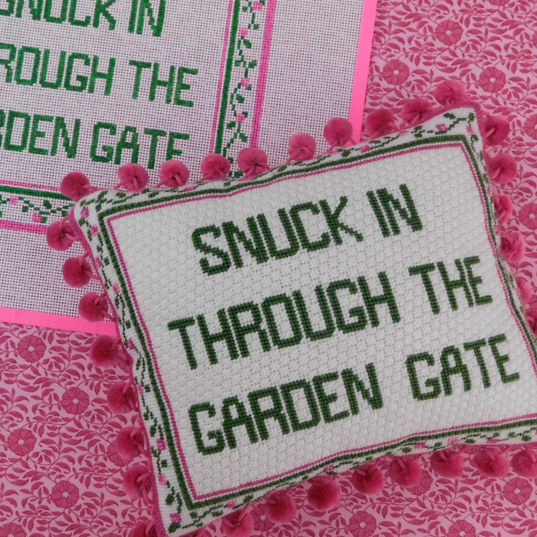 Snuck in Through the Garden Gate Handpainted Needlepoint Canvas - Etsy