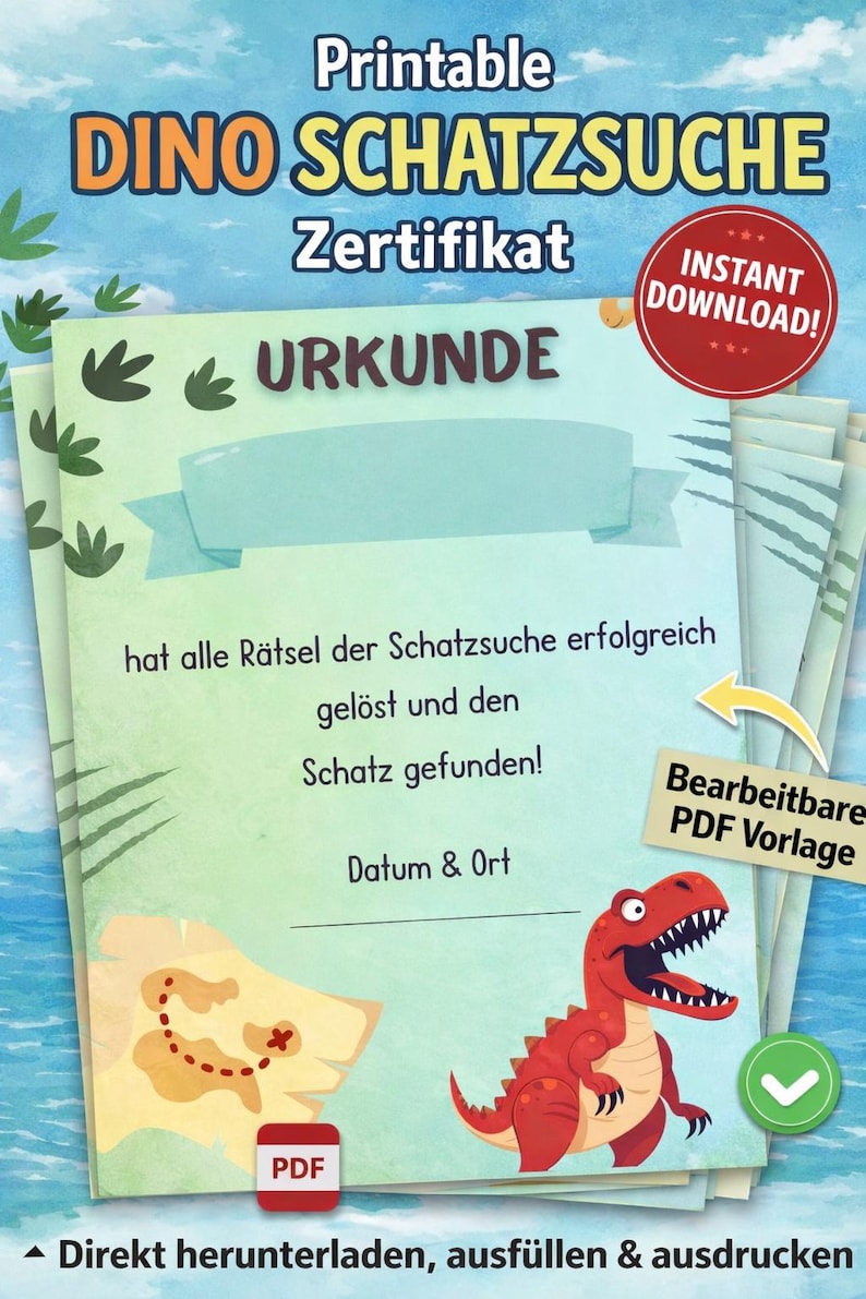 Dinosaur Treasure Hunt Certificates for Children's Birthday Parties ...
