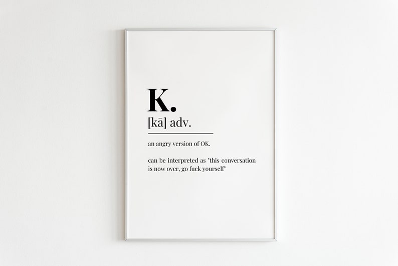 K Definition, Printable, Wall Art, Home Decor, Office Decor, Dorm Room ...