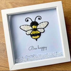 Bee Happy Frame, Bee Happy Gift, Button Art, Bee Gifts, Personalised ...