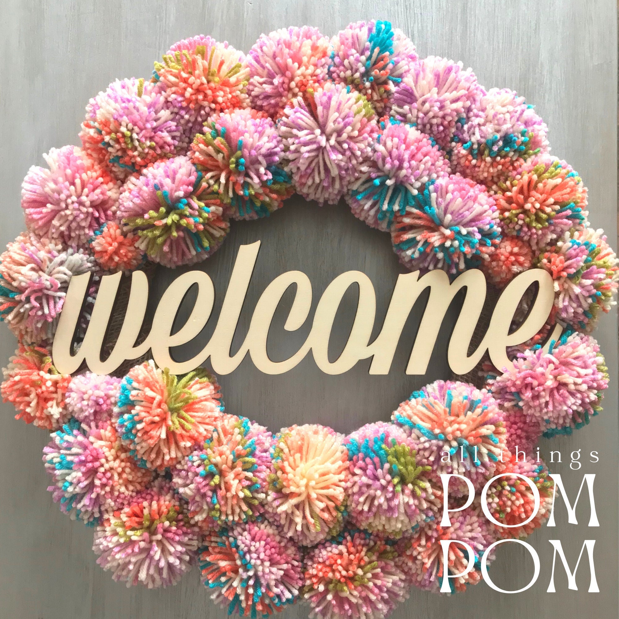 Pom Pom Welcome Wreath, Spring Wreath, Summer Wreath - Etsy