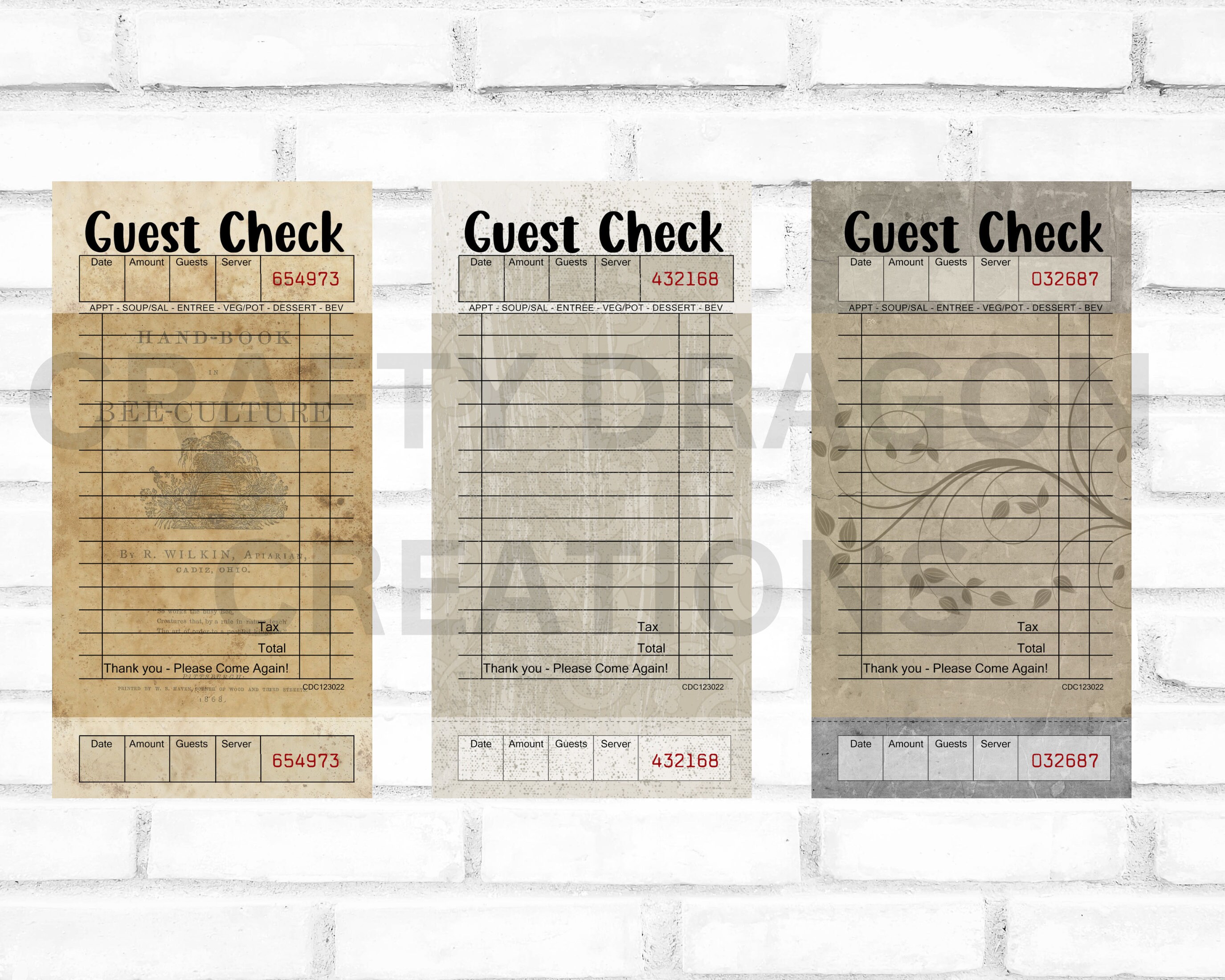 Guest Checks Printable Digital - Etsy
