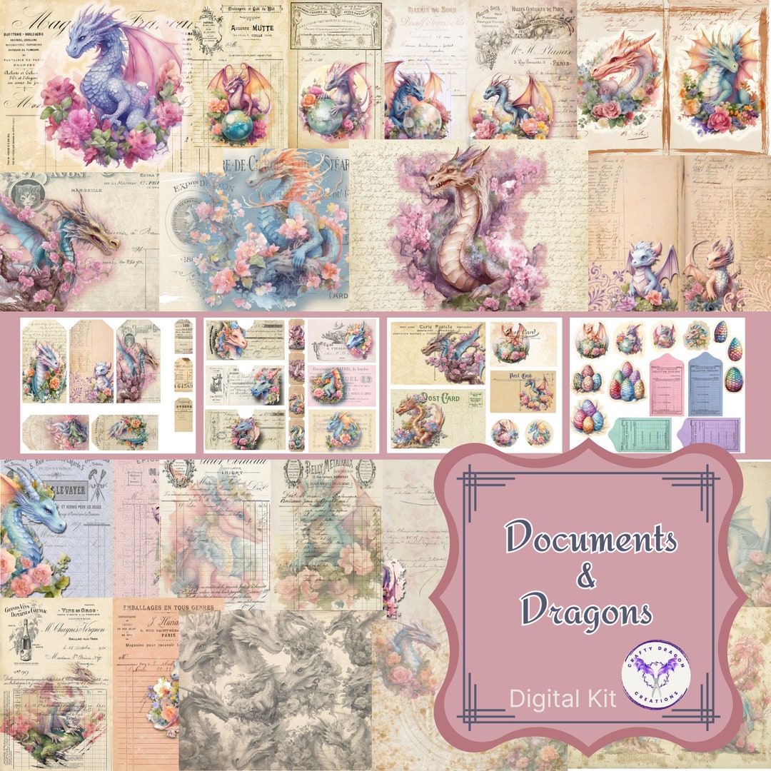 Documents and Dragons, Printable, Digital Kit, Paper Crafting - Etsy