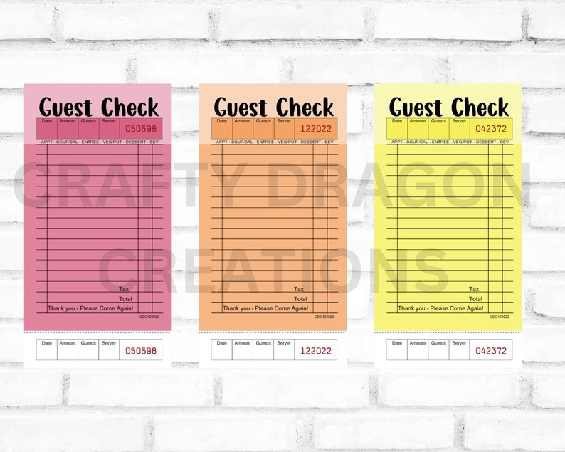 Guest Checks Printable Digital - Etsy