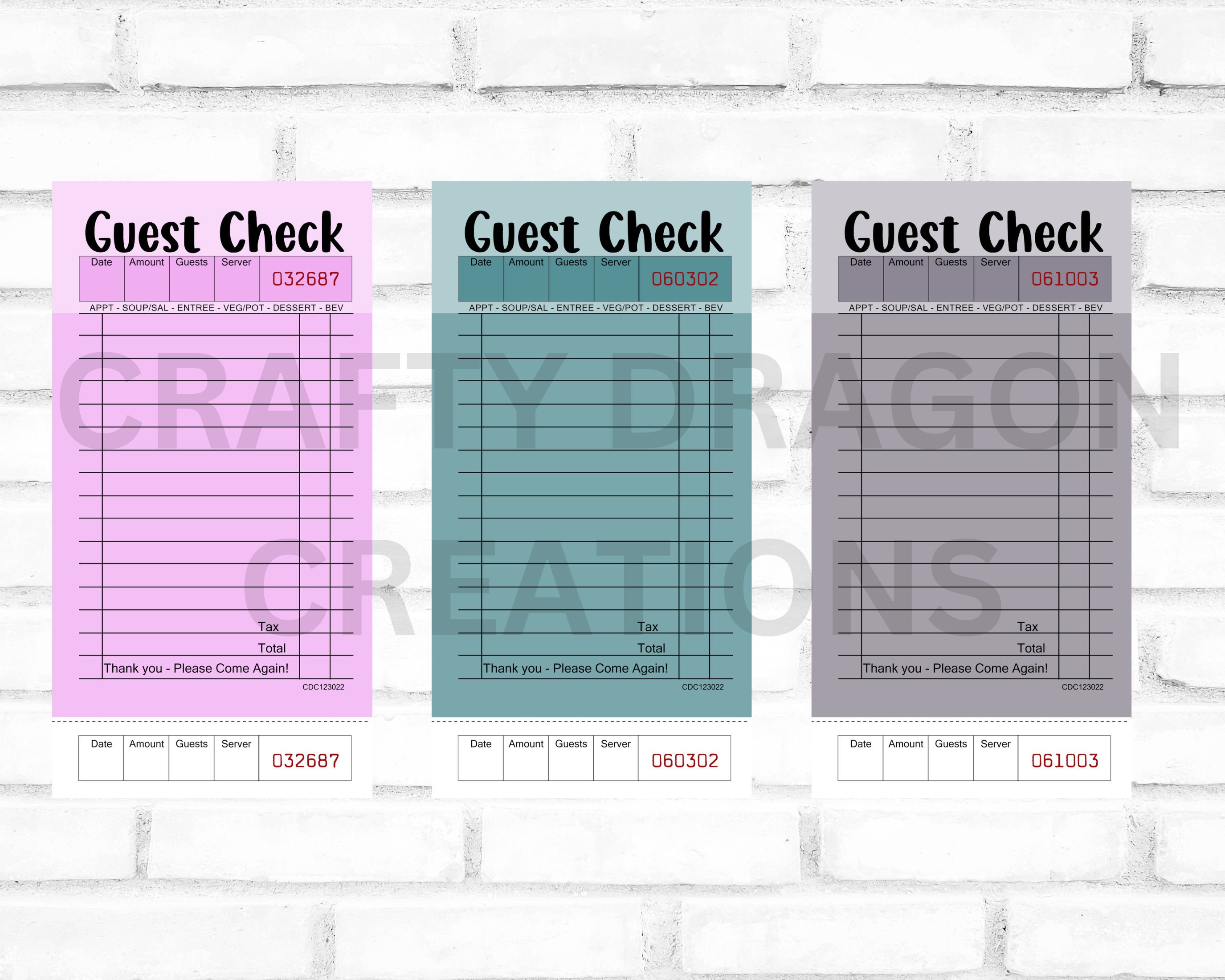 Guest Checks Printable Digital - Etsy