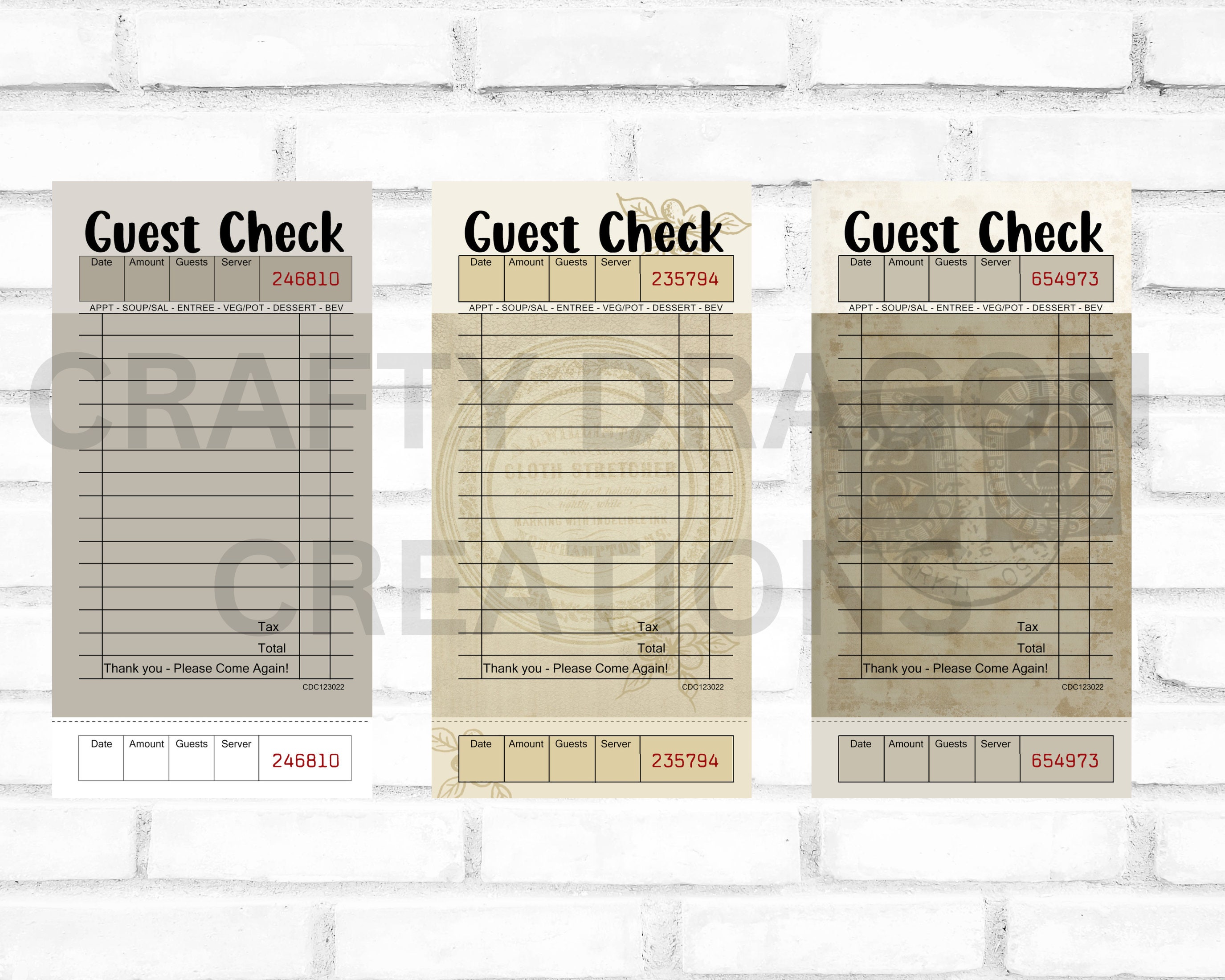 Guest Checks Printable Digital - Etsy