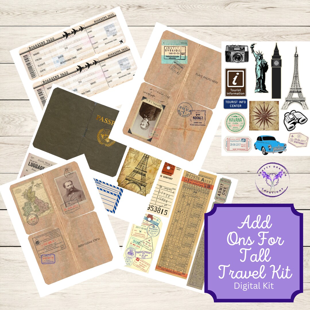 Add Ons for the Tall Travel Junk Journal Kit, Printable Digital - Etsy