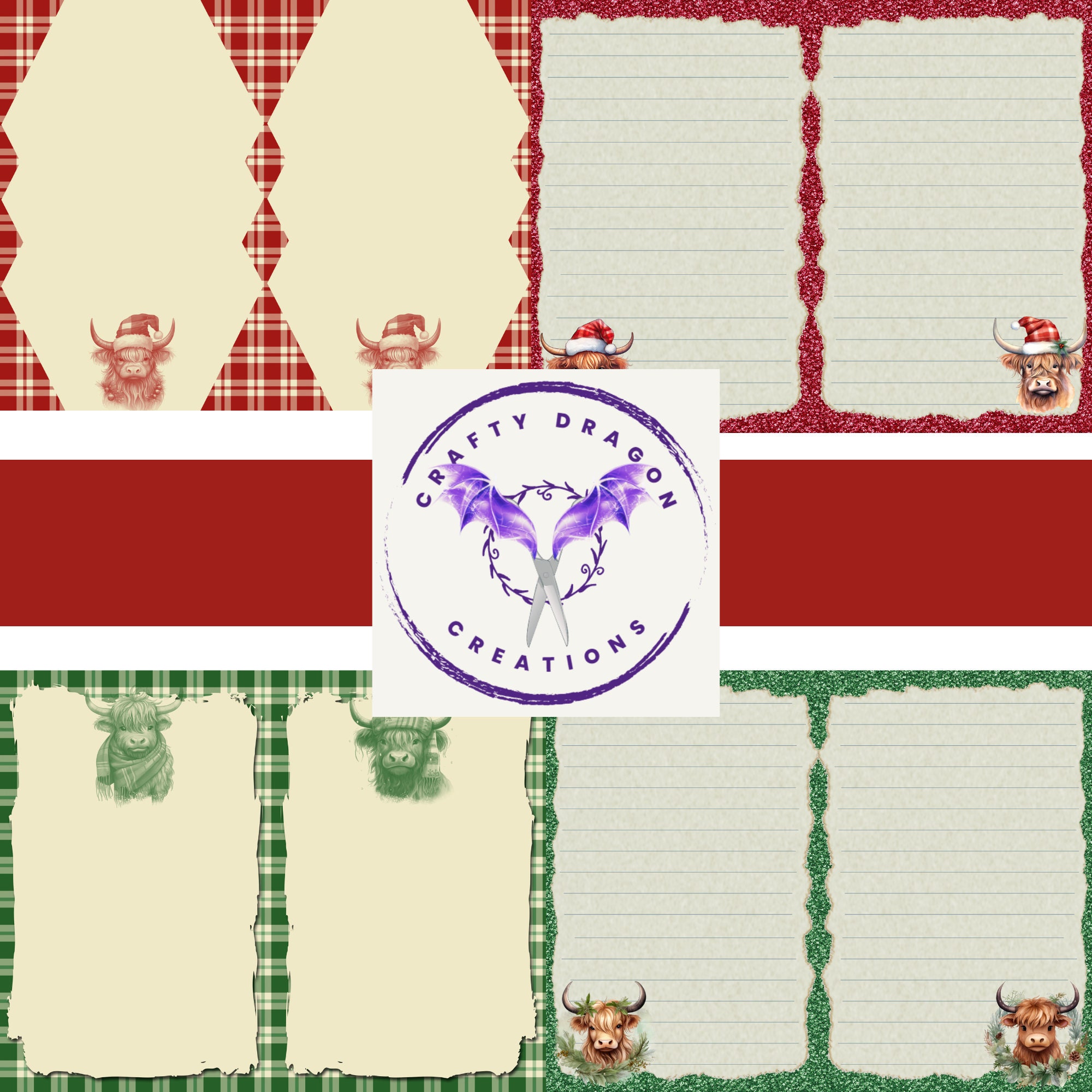 Highland Cow Red Christmas, Printable, Digital Kit, Paper Crafting - Etsy