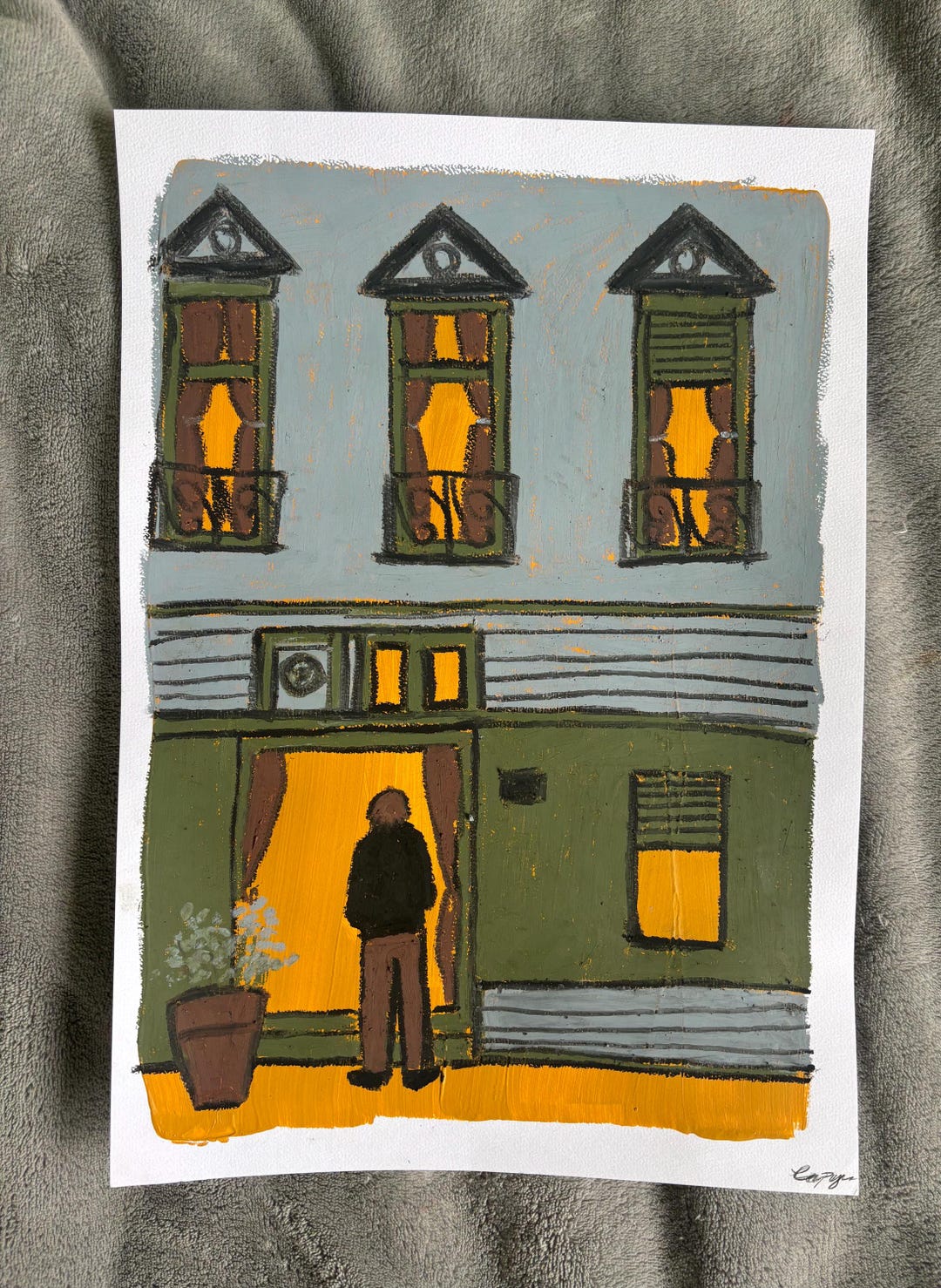 Original Drawing Street Scene With Figure - Etsy