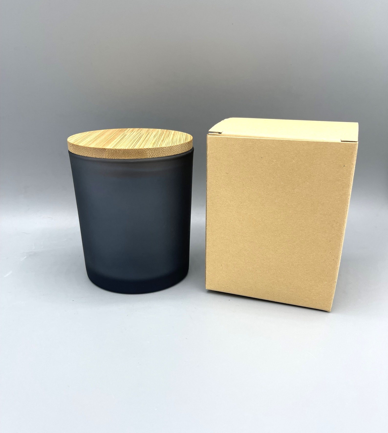 10oz Empty Gray Frosted Candle Glass With Bamboo Lid & Gift - Etsy