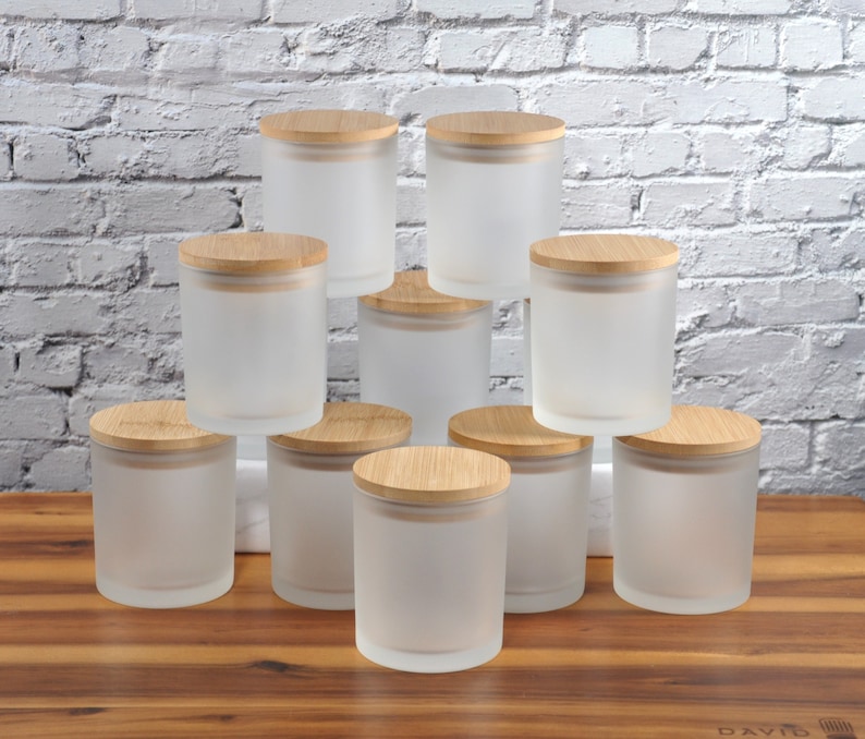 10oz Clear Frosted Candle Tumbler Jar With Bamboo or Metal Lid & Gift ...