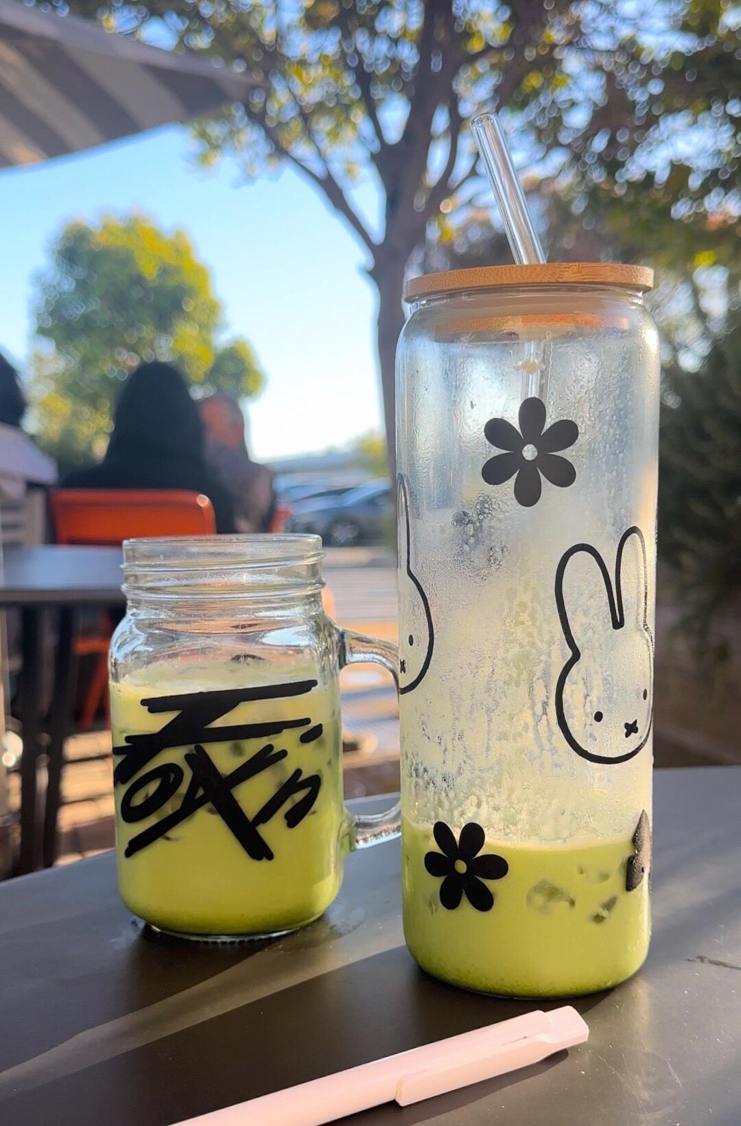 MIFFY Inspired Black Glass Cup With Glass Straw and Bamboo Lid 25OZ - Etsy