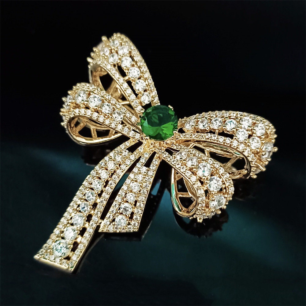 Ribbon Bow Brooch Gold Emerald Gemstone Bow Brooch Diamond Brooch AAAAA ...