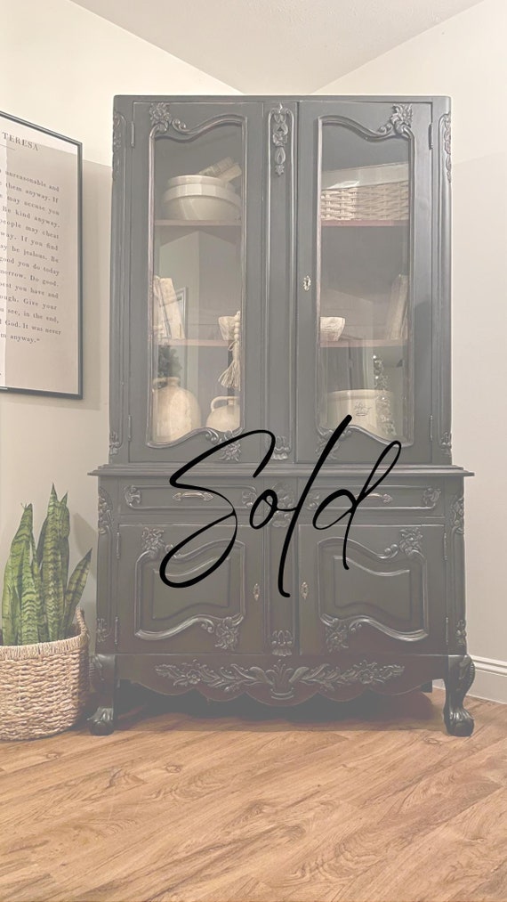 SOLD OUT Black China Cabinet Hutch With Glass Doors and Claw Feet. Liquor Bar. Bathroom Linen Closet. Dining. Kitchen. Foyer. Entryway Etsy UK