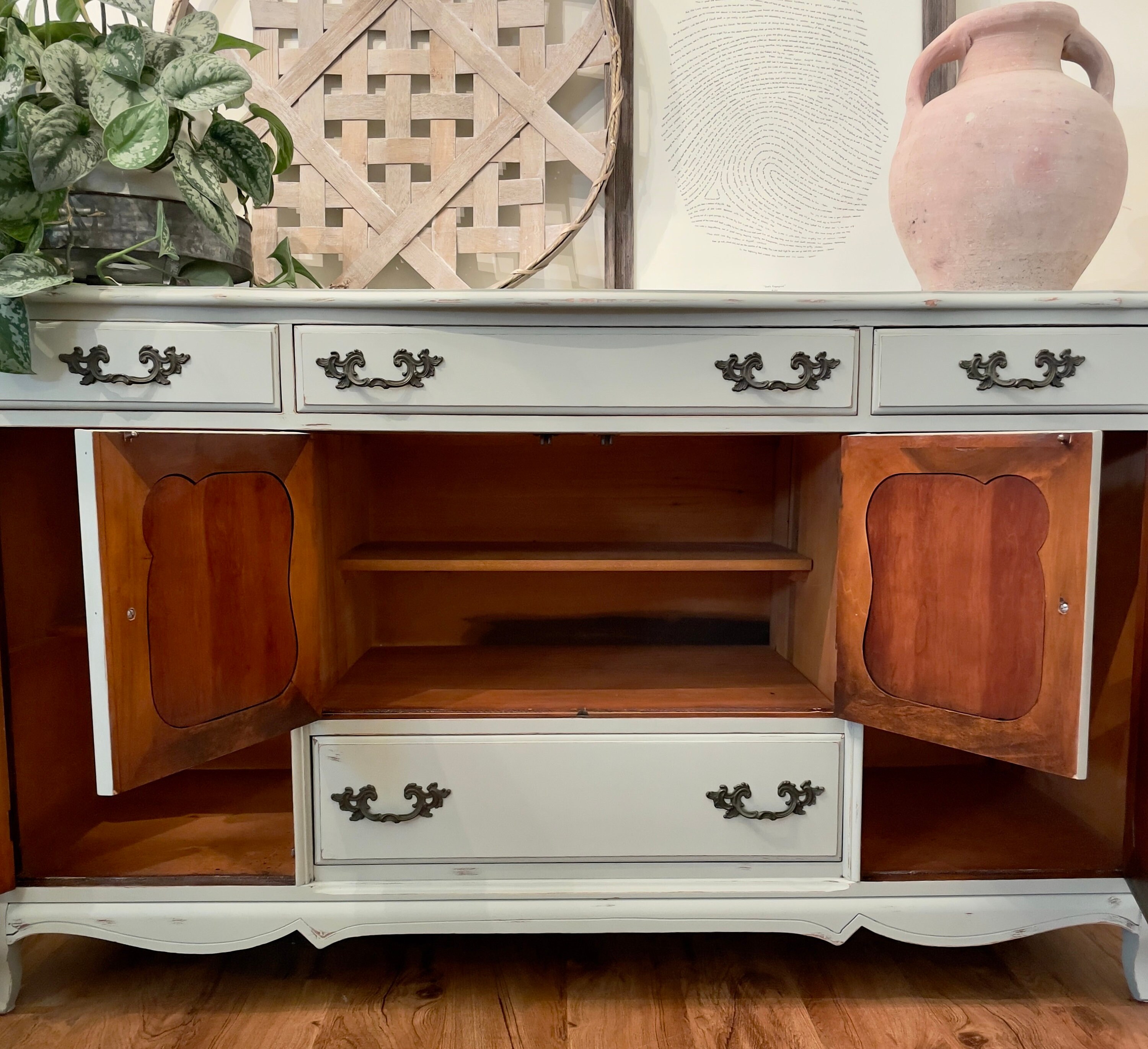 SOLD OUT | Vintage French Provincial Buffet Sideboard. Green Distressed ...