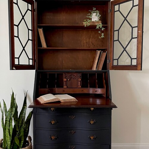 SOLD Antique Refinished Secretary Desk With Hutch Entryway - Etsy