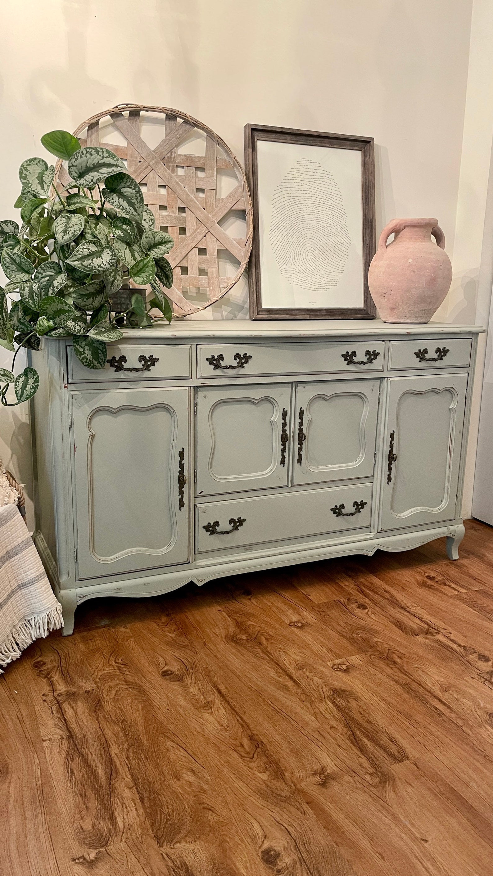 SOLD OUT | Vintage French Provincial Buffet Sideboard. Green Distressed ...