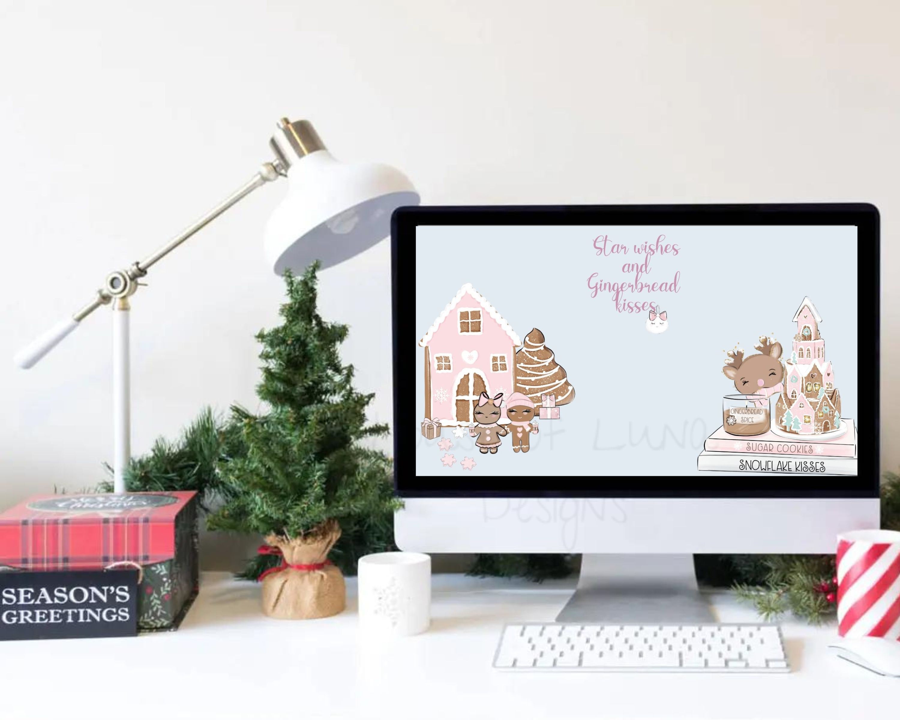Christmas Desktop Wallpaper Pink Christmas Decor Mac - Etsy
