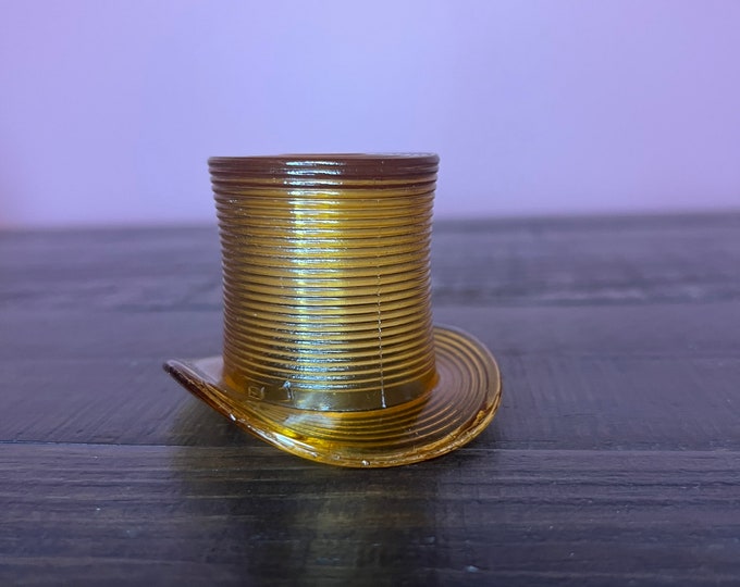 Vintage Fenton Amber Stripped Top Hat Glass Decoration / Toothpick ...