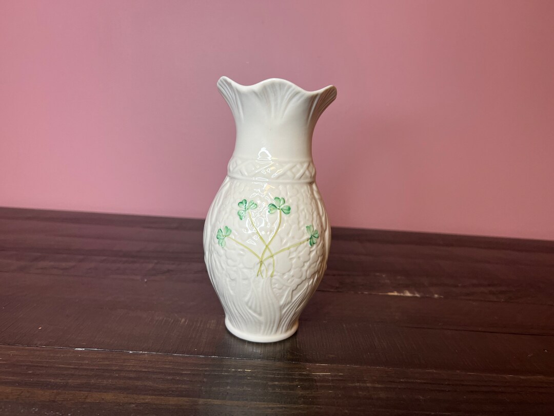 Vintage Belleek Irish Pottery Shamrock Fortune Vase; Vintage St ...