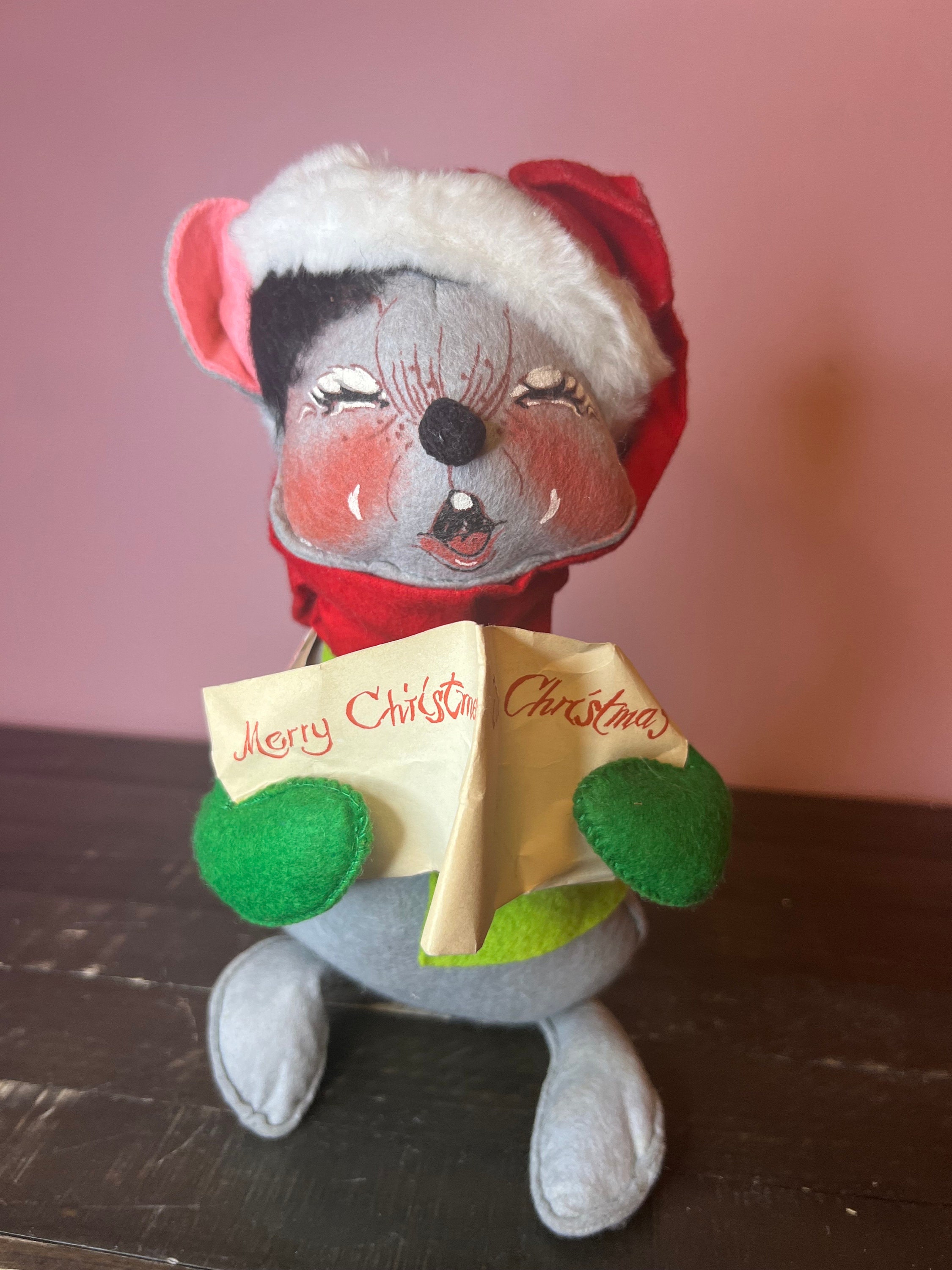 1965 Annalee Doll - 12 Inch Caroling Holiday Mouse With Santa House ...