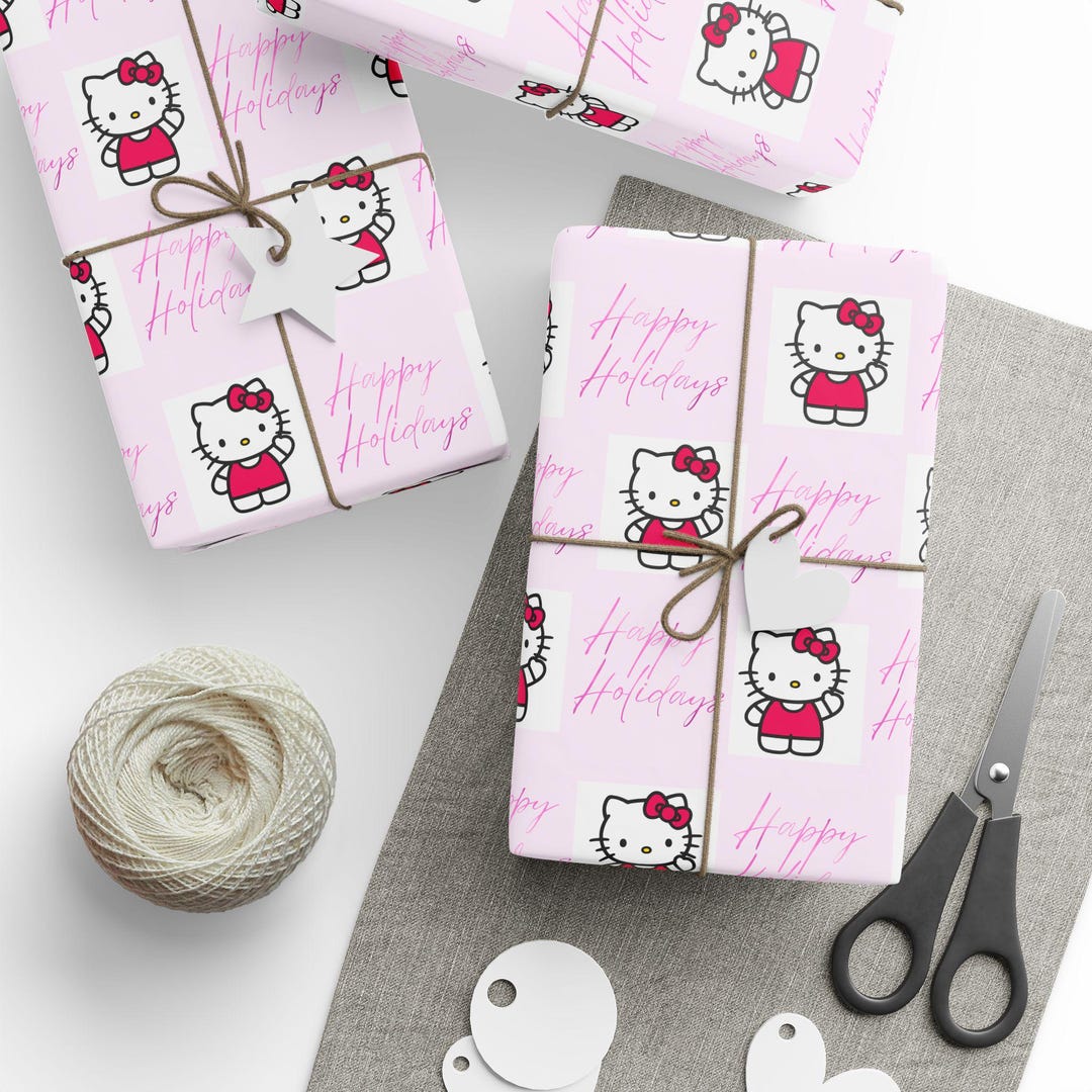 Hello Kitty Wrapping Paper: Pink Holiday Pattern - Etsy