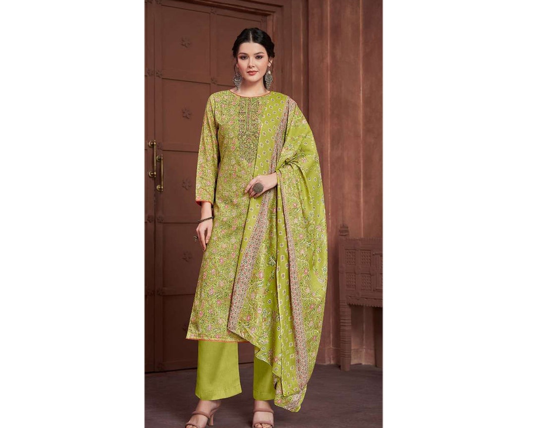 Beautiful Parrot Green Color Embroidery Worked Salwar Kameez Plazzo ...