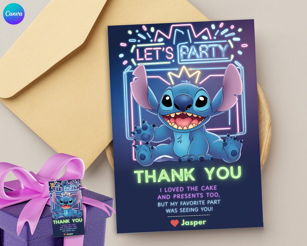 Lilo and Stitch Thank You Card Stitch Return Gift Lilo & Stitch Thank ...