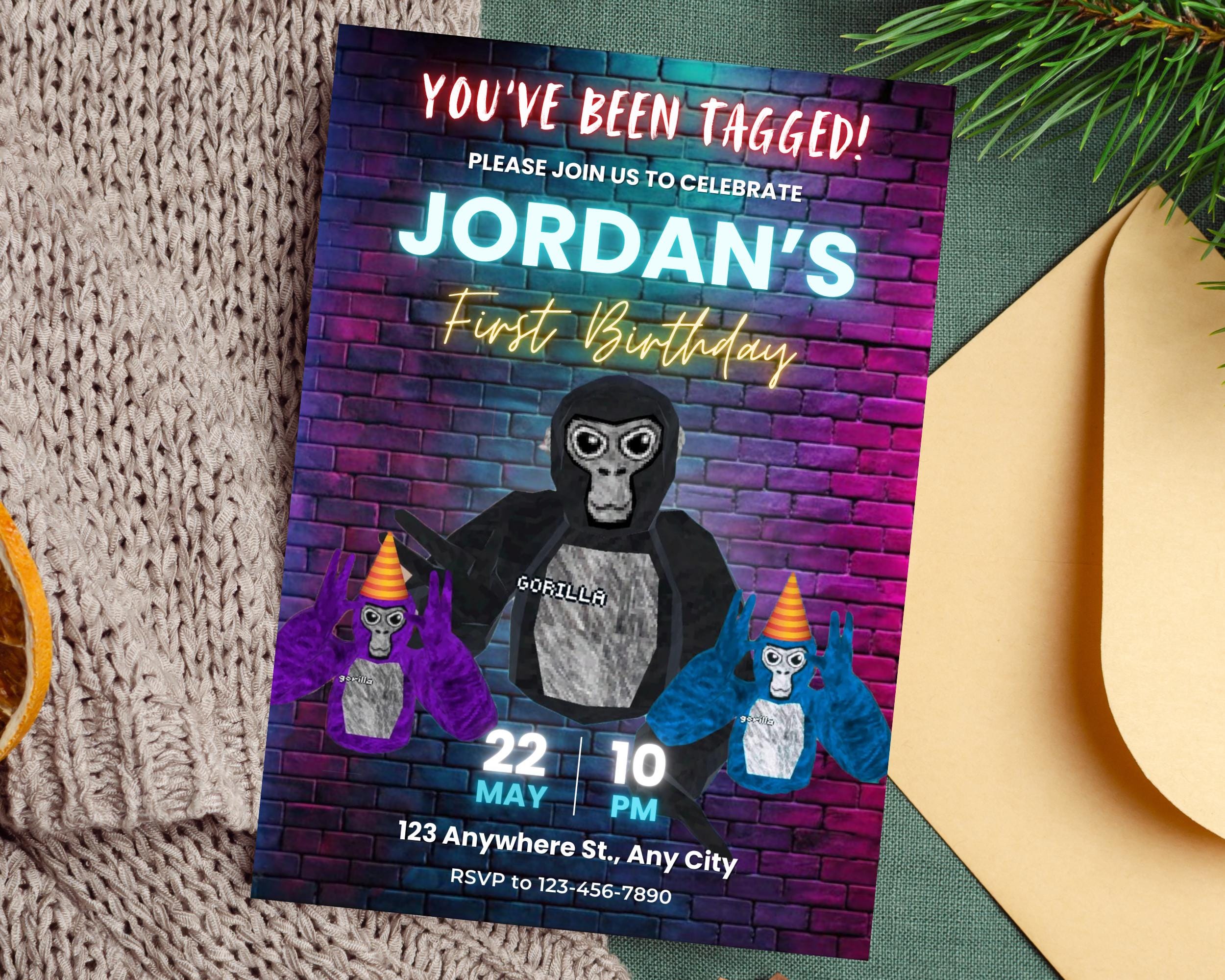 Gorilla Tag Themed Birthday Invite Gorilla Tag Birthday Invitation ...