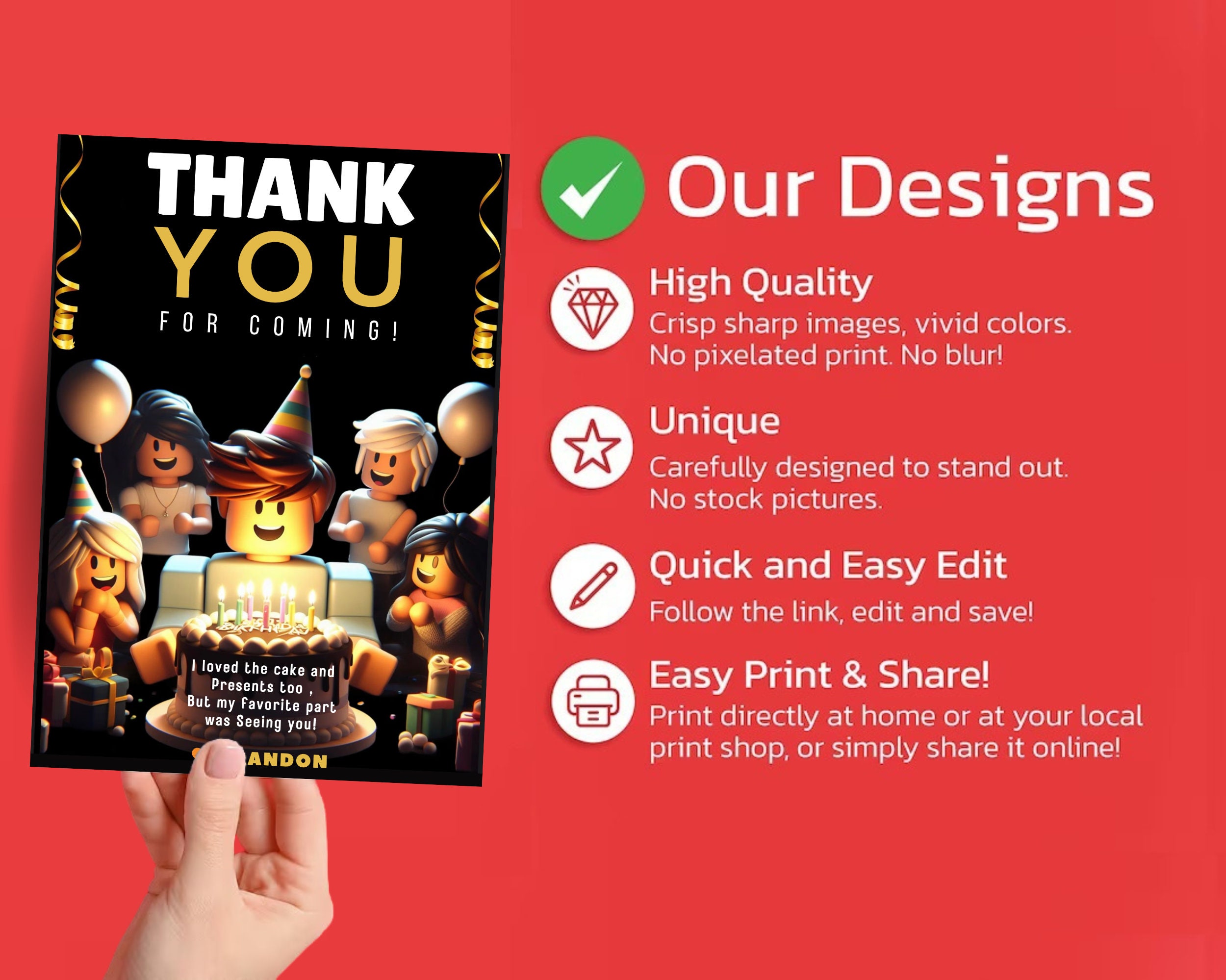 Roblox Themed Thank You Cards Roblox Gamer Appreciation Cards Roblox ...