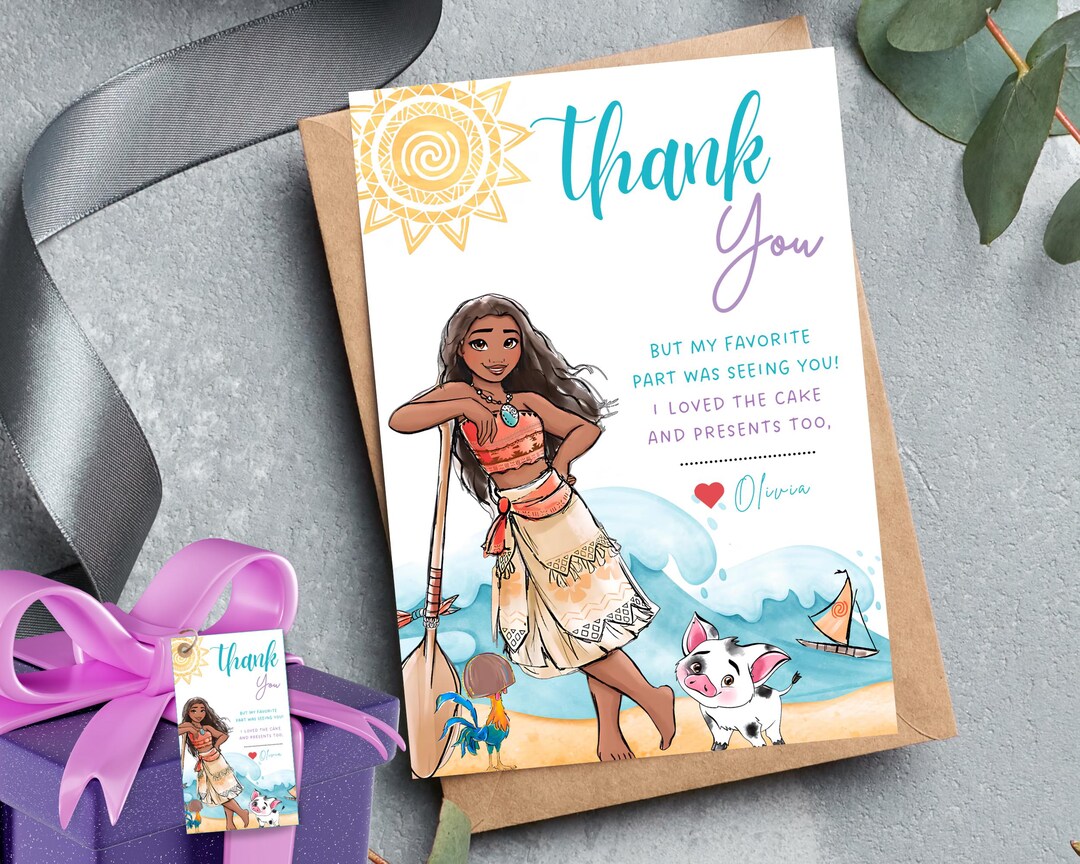 Baby Moana Thank You Card Moana Birthday Party Favors Baby Girl Moana ...