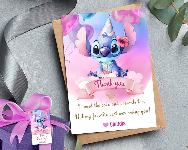 Stitch Birthday Party Thank You Cards Handcrafted Lilo & Stitch Themed ...
