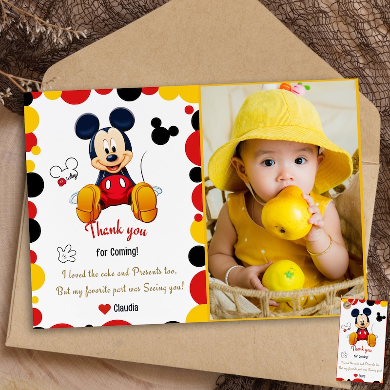Mickey Mouse Thank You Cards - Etsy