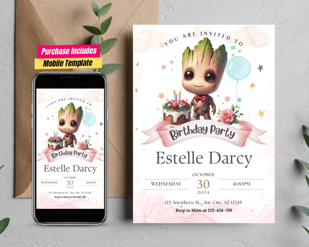 Groot Birthday Card, Cute Guardians of the Galaxy Greeting Card for ...