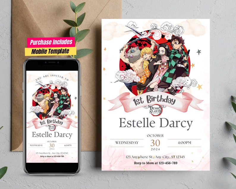 Anime Demon Slayer Welcome Birthday Customizable Anime Welcome Party ...